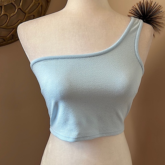 SHEIN | Tops | Nwot One Shoulder Pale Blue Crop Top | Poshmark